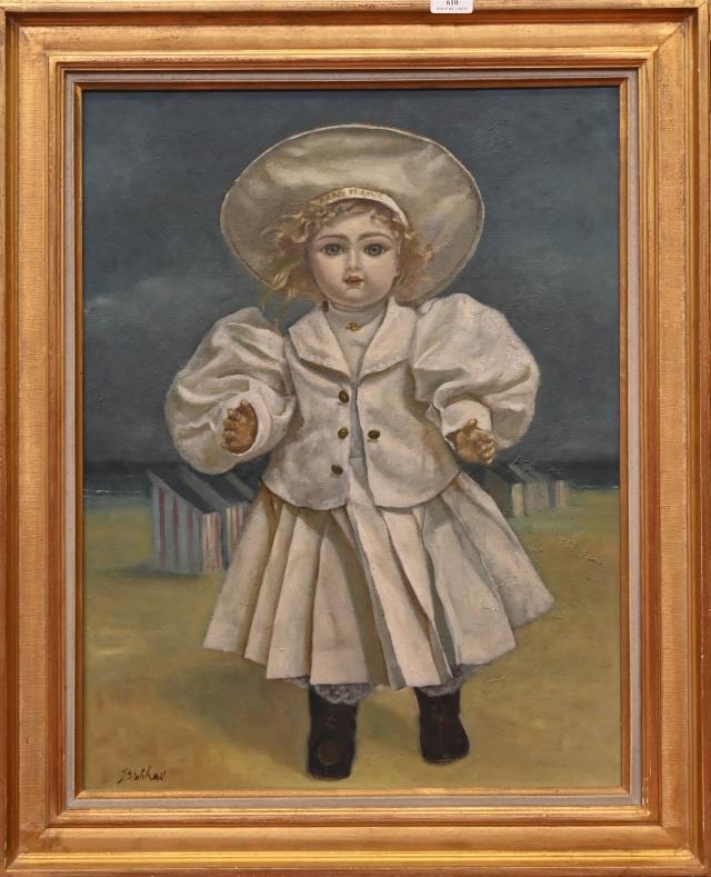 Bich HAI, école XXème "Poupée sur la plage" Huile sur toile signée en ...